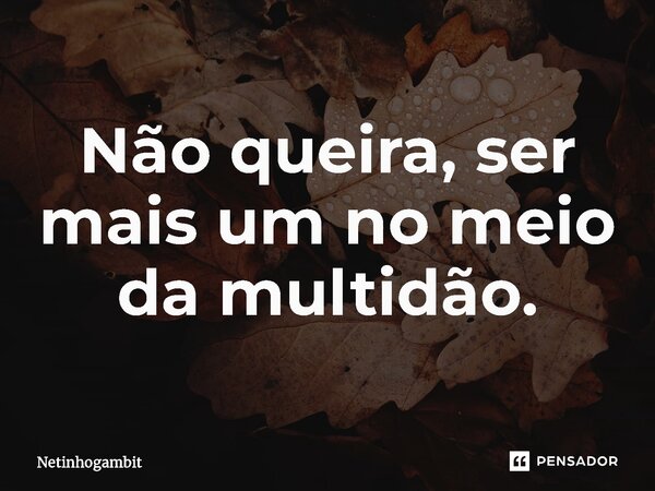 não Queira Ser Mais Um No Meio Da Netinhogambit Pensador